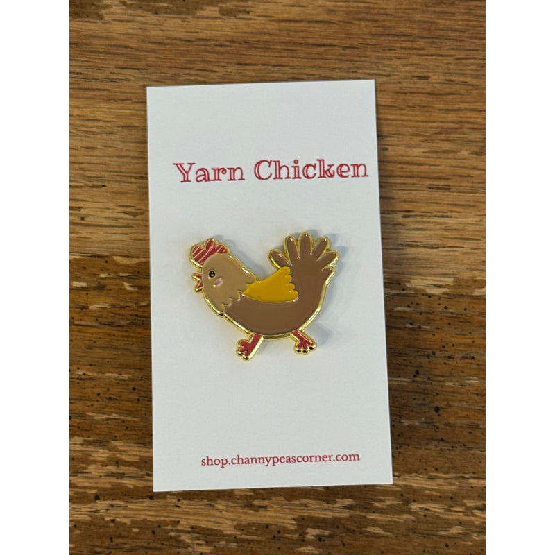 Yarn Chicken Enamel Pin (Brown & Gold)